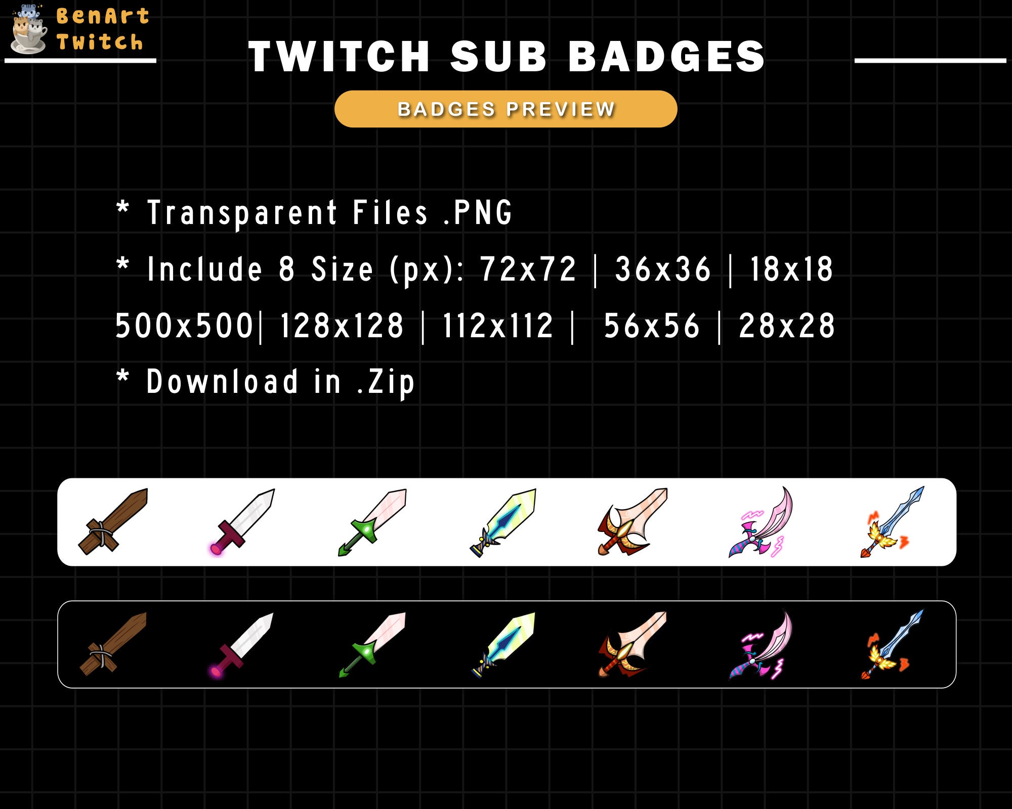 Magic Sword Twitch Sub Badges, Swords Twitch Badges for Streamers ...
