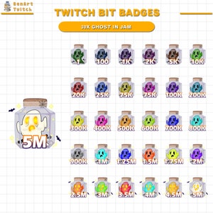 30x Ghost in Jam Twitch Bit Badges, Cute Ghost Twitch Badges, Complete ...