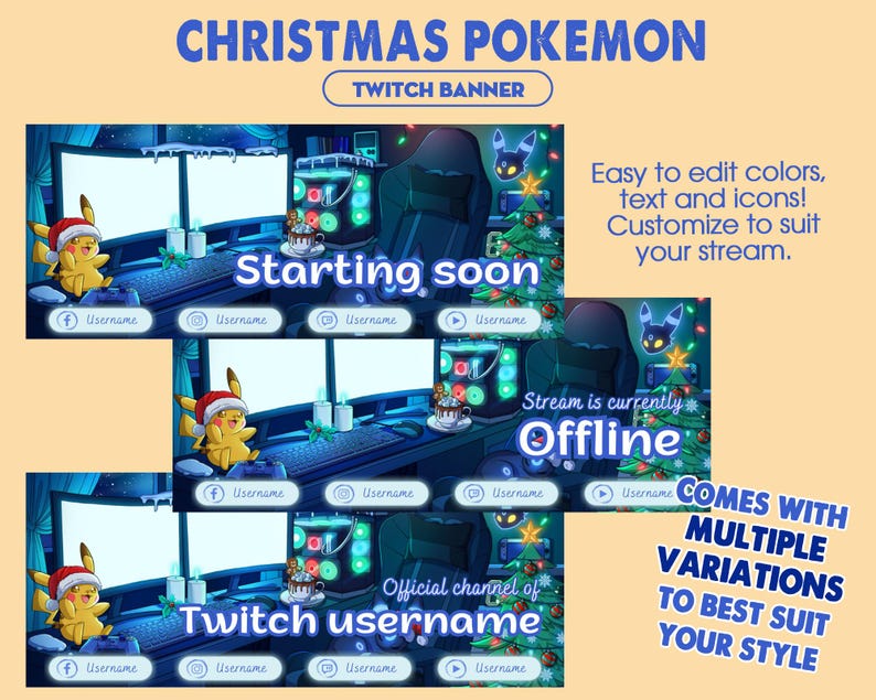 Banner navideño de Pokémon para Twitch, encabezado de canal de Pikachu ...