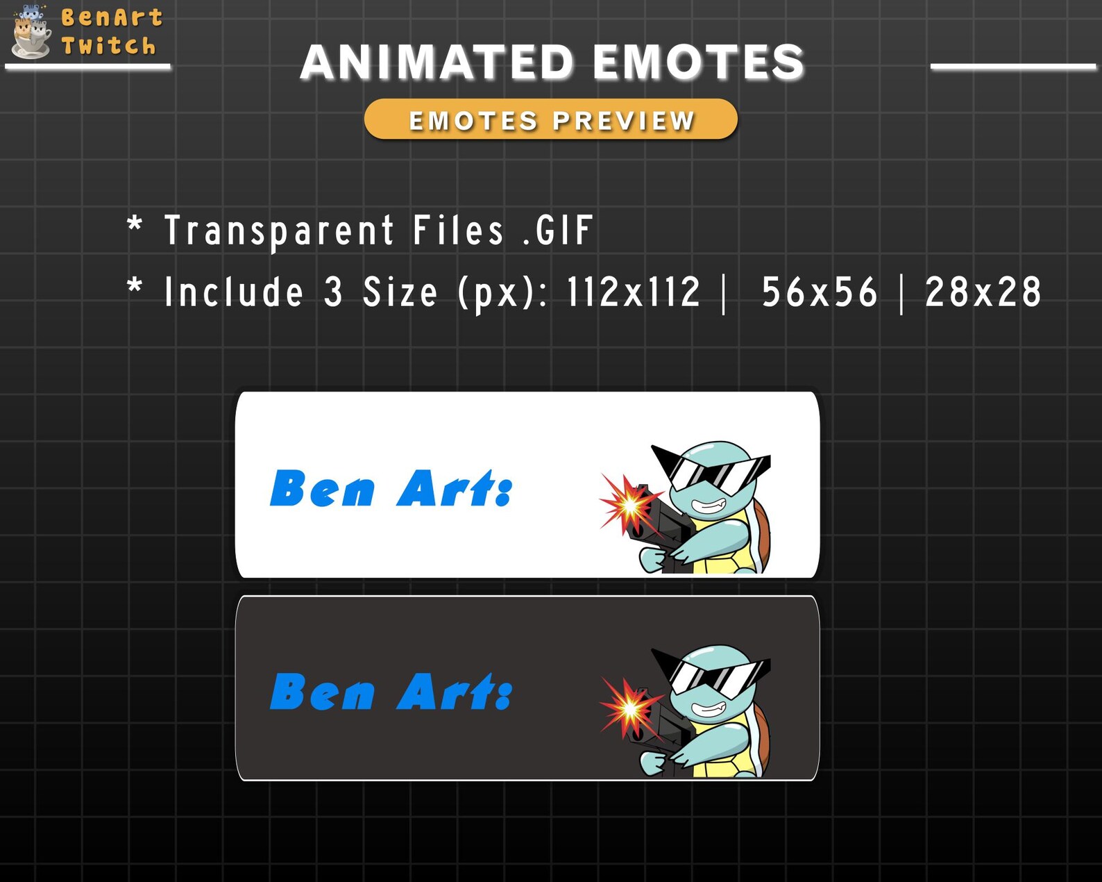 Animated Twitch Emote Squirtle Shoots Gun, Cute Turles Twitch Emotes ...