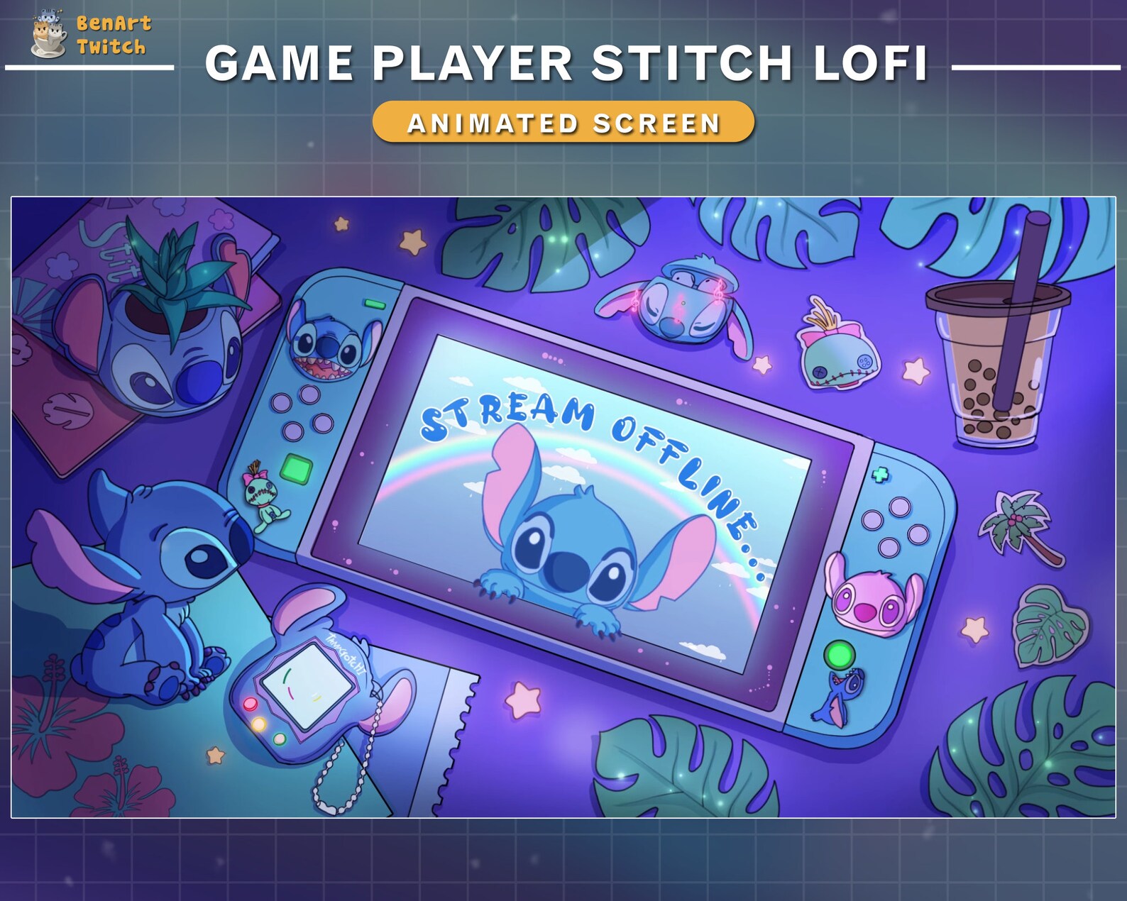 Animated Twitch Screens Lo-fi Desk Stitch, Cute Stitch Stream Screens ...