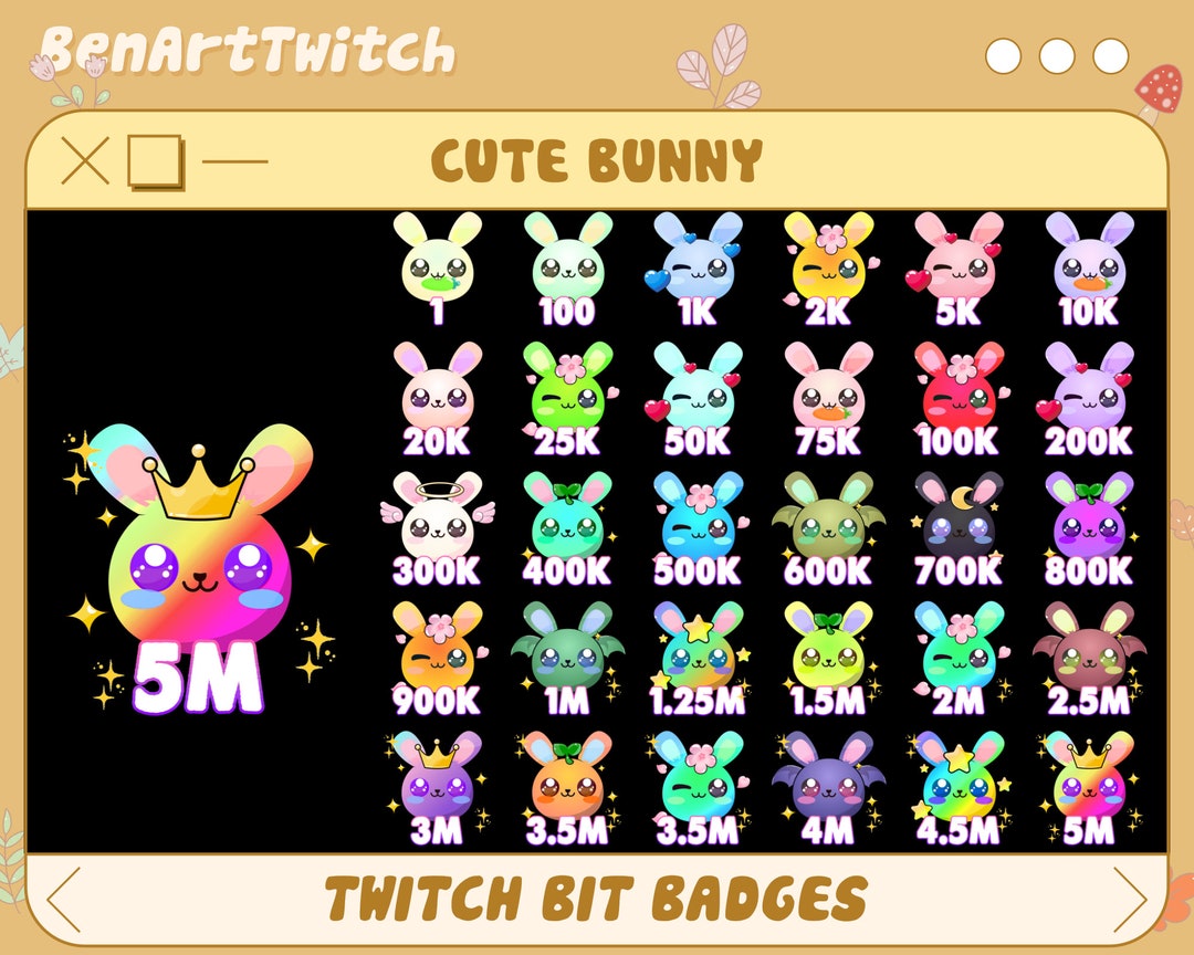 30x Cute Bunny Twitch Bit Badges, Rabbit Twitch Sub Badges, Complete ...