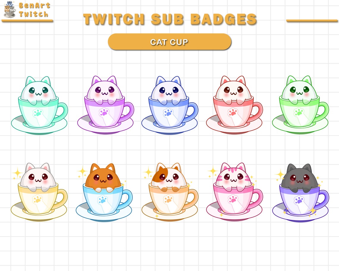 Cat Cups Twitch Sub Badges, Cute Cat Twitch Badges for Streamers ...