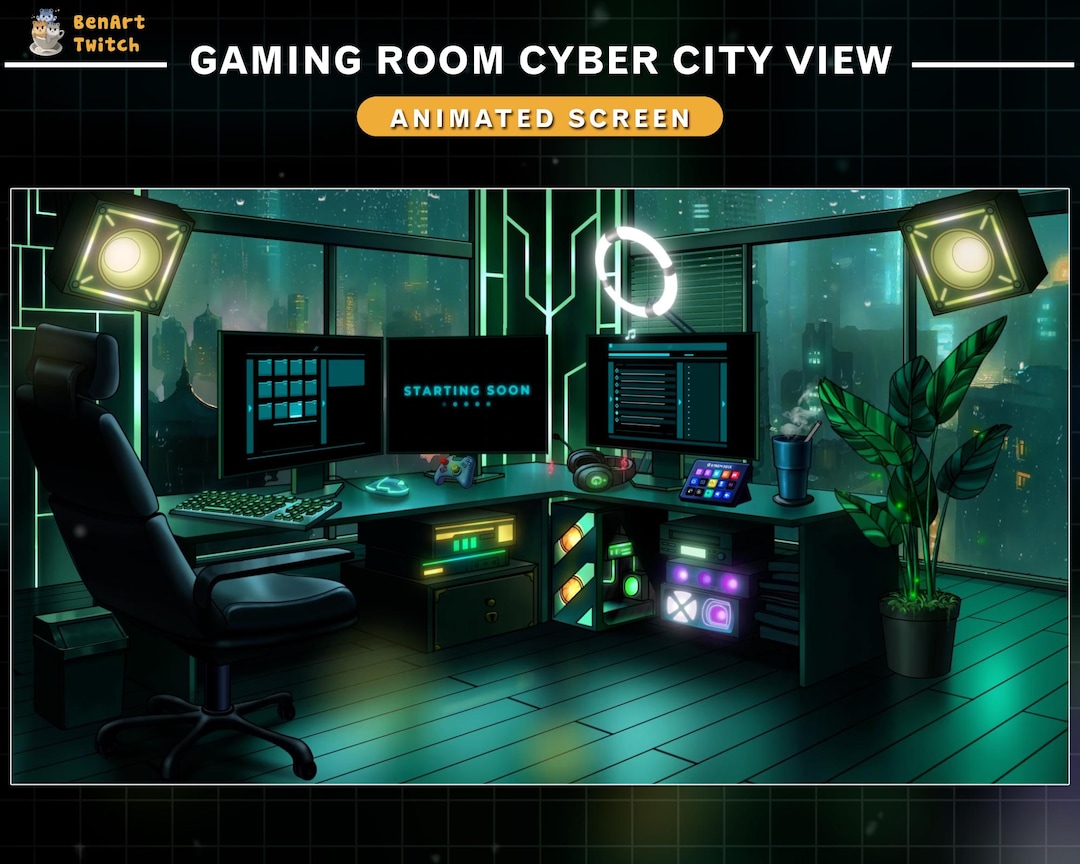 Animated Stream Screens Cyberpunk Gaming Room, Cozy Streaming Room ...