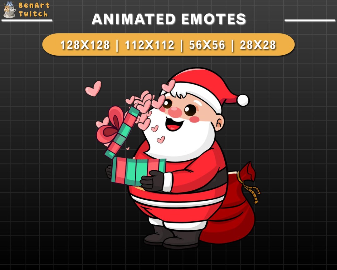 Animated Twitch Emote Santa Claus Heart Gift Box, Cute Christmas Twitch ...