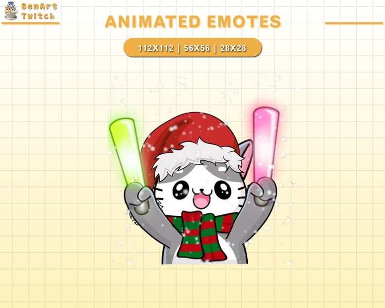 Animated Twitch Emote Christmas Cat Cheering, Winter Cat Emote, Cute ...