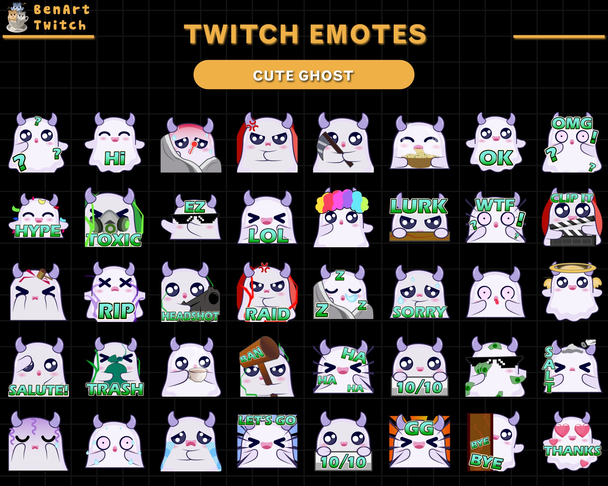40x Cute Ghost Twitch Emotes Pack, Ghost Stream Emotes, Ready to Use ...