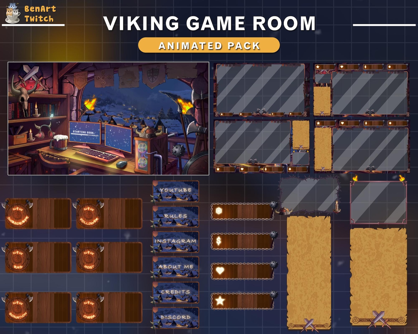 Viking Game Room Twitch Overlay, Animated Nordic Warrior Stream Package ...