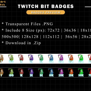 30x Grim Reaper Twitch Sub Bit Badges, Complete Twitch Bit Badges Set ...