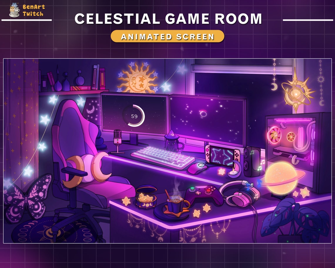 Animated Stream Screen Lofi Desk Celestial, Goth Twitch Overlay With ...