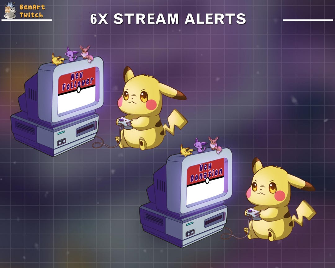 Animated Stream Alert Cute Pikachu Playing Video Games, Gamer Pikachu ...