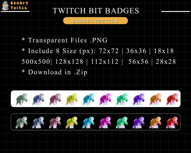 30x Colorful Turtles Twitch Sub Bit Badges, Turtles Sub Badges, Complete Twitch Bit Badges Set ...