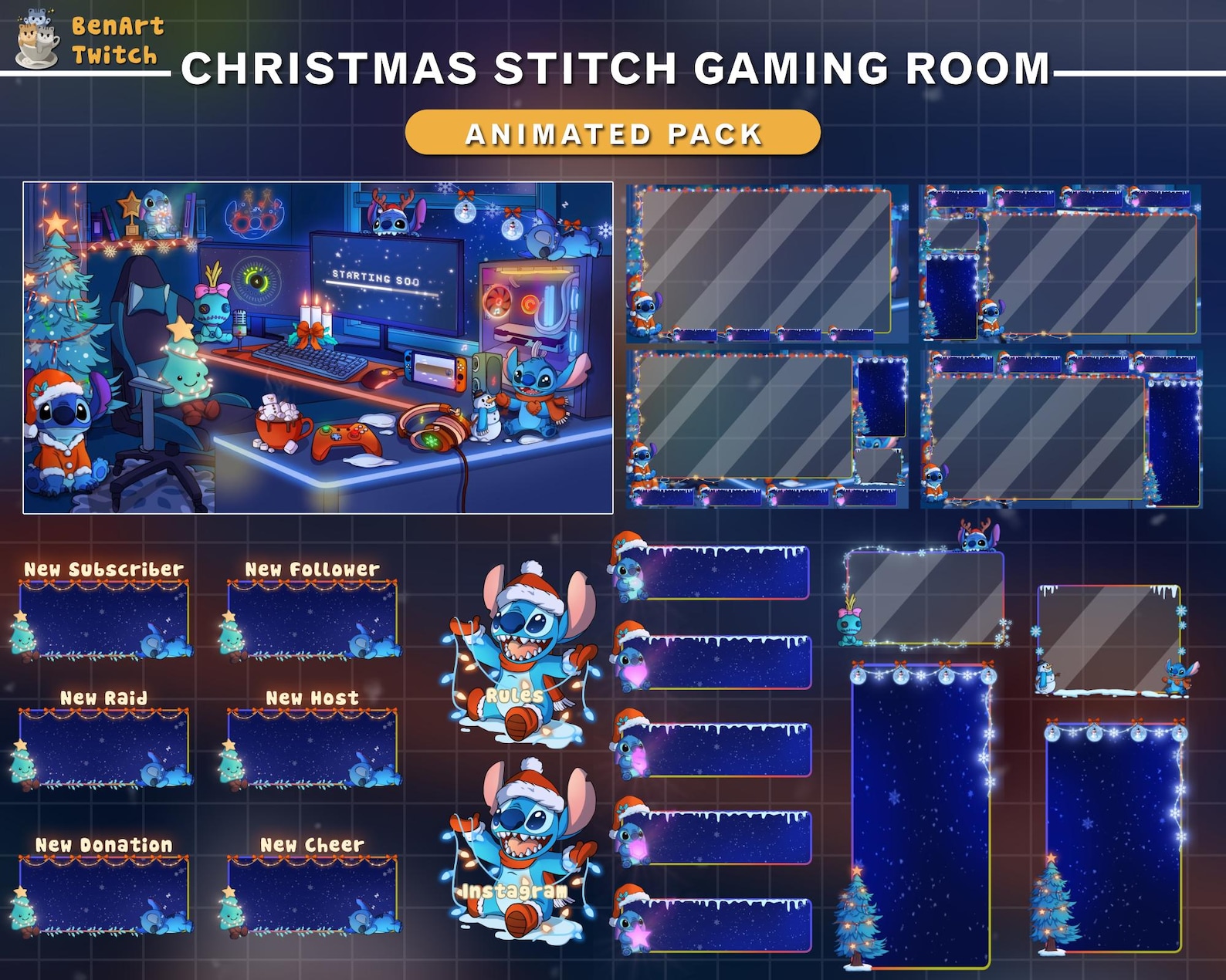 Animated Christmas Stream Package Overlay Game Room Stitch, Christmas ...
