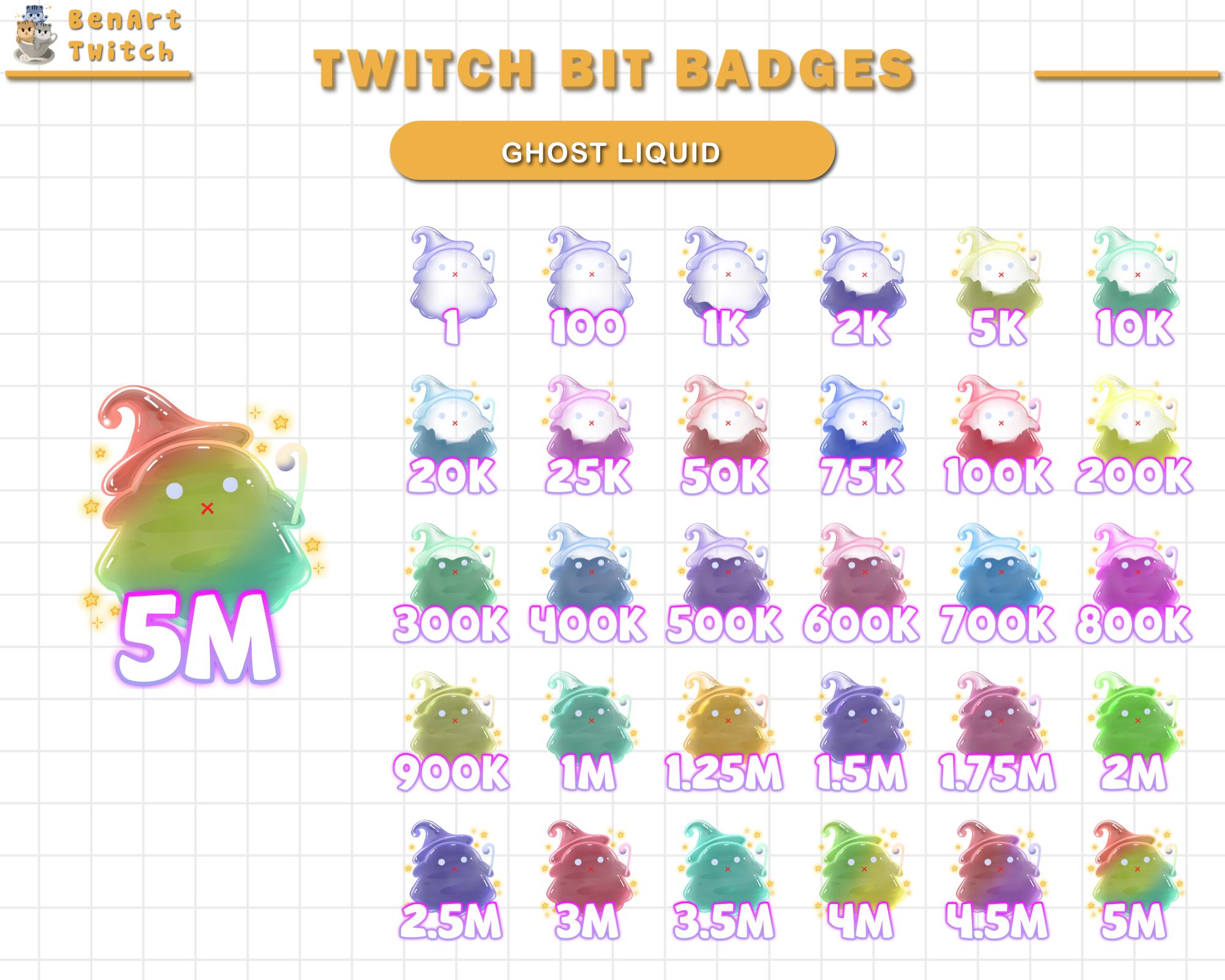 30x Cute Liquid Ghost Twitch Sub Bit Badges, Complete Twitch Bit Badges ...