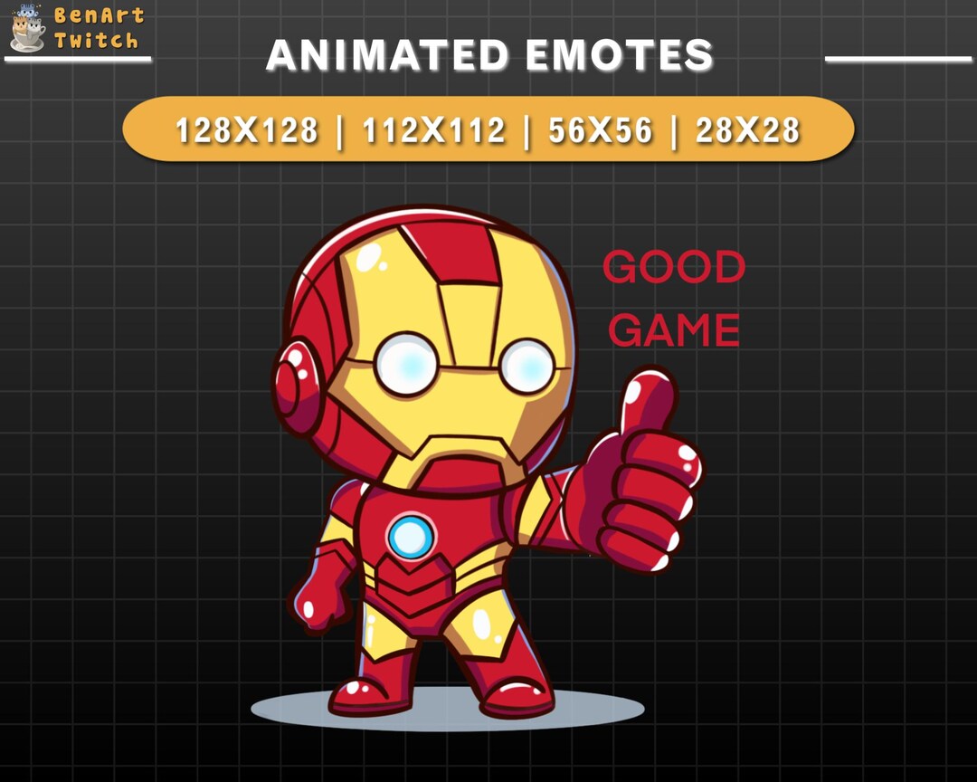 Animated Twitch Emote Iron Man GG, Cute Chibi Emotes, Kawaii Emote for ...