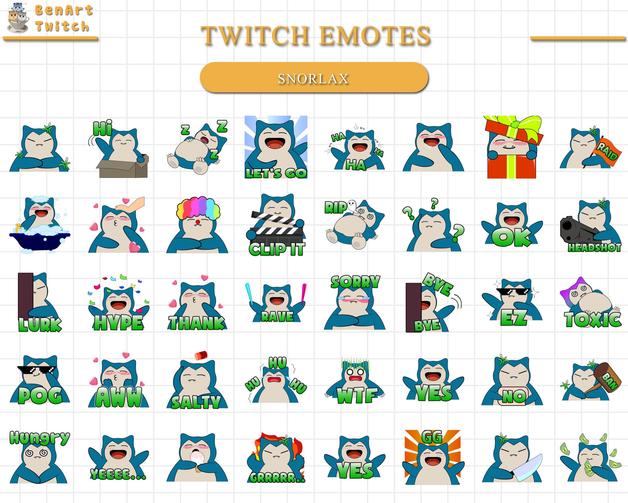 40x Cute Snorlax Twitch Emotes Pack, Cute Animal Stream Emotes Pack ...