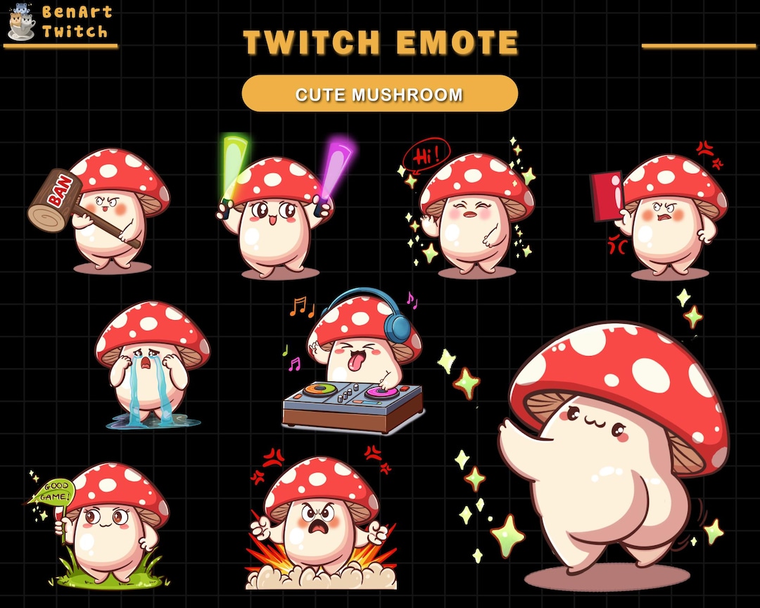 Mushroom Twitch Emote, Cute Twitch Emote Pack, Autumn Emotes Ready to ...