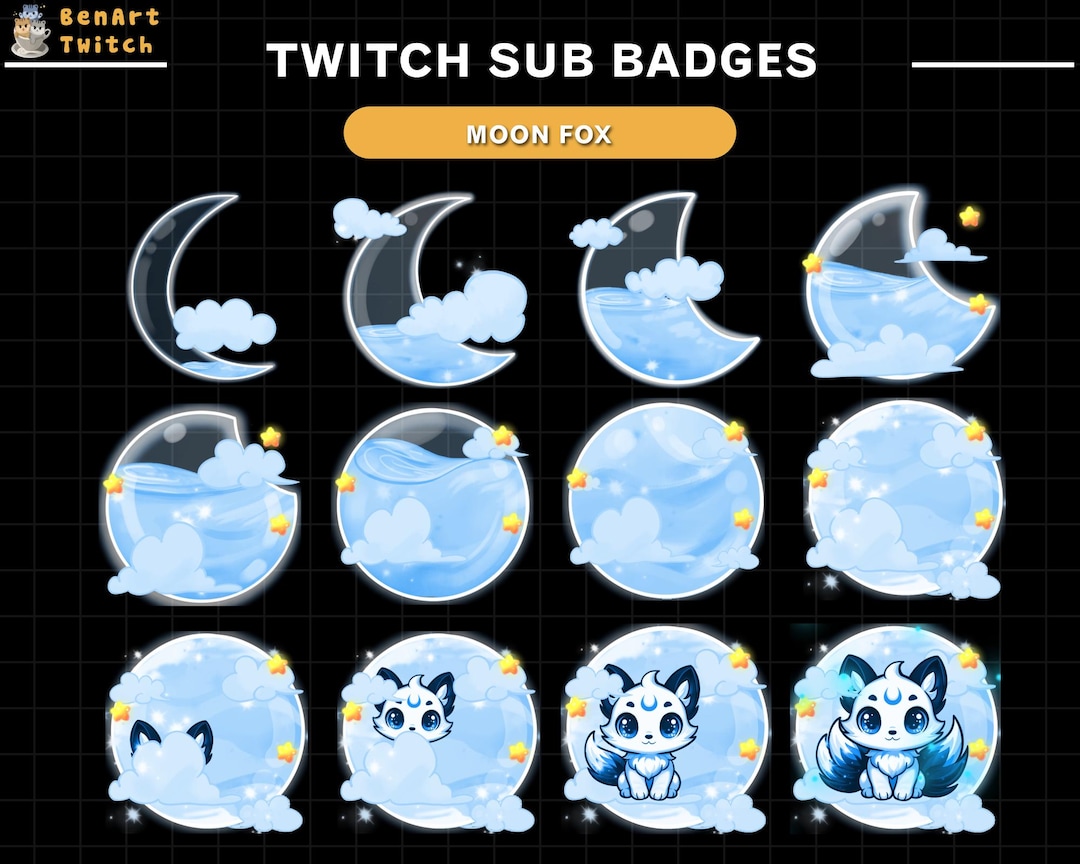 Blue Fox Moon Twitch Sub Badges, Nine Tails Fox Twitch Badges - Etsy