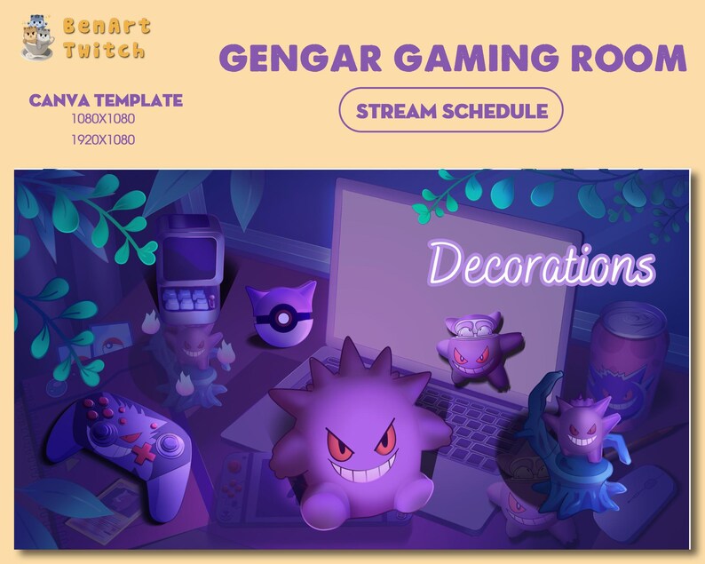 Stream Schedule Gengar Lo-fi Desk, Purple Aesthetic Twitch Overlay ...