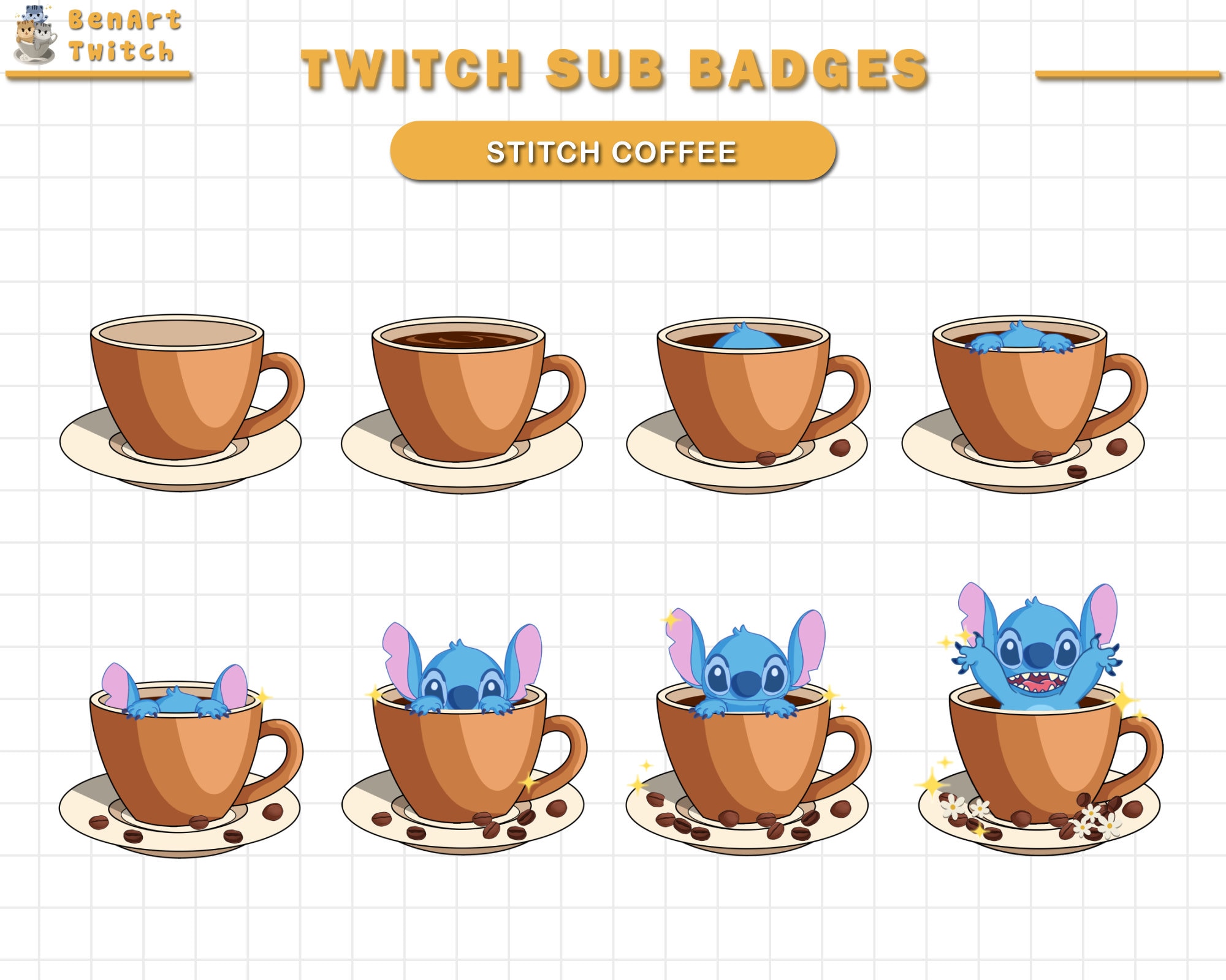 Coffee Mugs Stitch Twitch Sub Badges, Cute Stitch Twitch Bit Badges ...