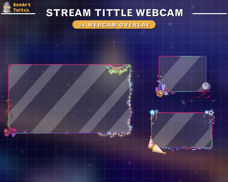 3x Animated Webcam Overlay for Holiday Theme, New Year Twitch Overlay ...