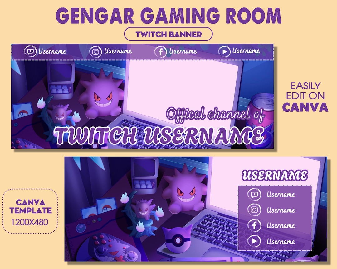 Gengar Lo-fi Desk Twitch Banner Template, Purple Aesthetic Stream ...