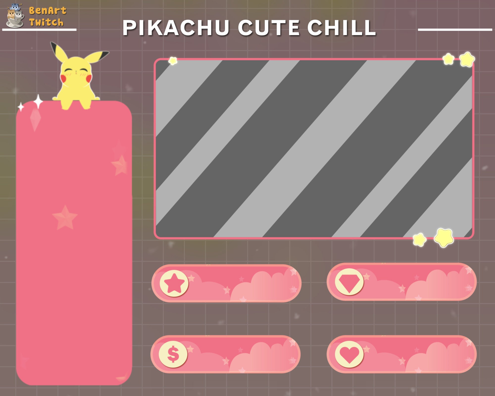Animated Pikachu Twitch Overlay, Cute Pokemon Stream Overlay, Kawaii ...