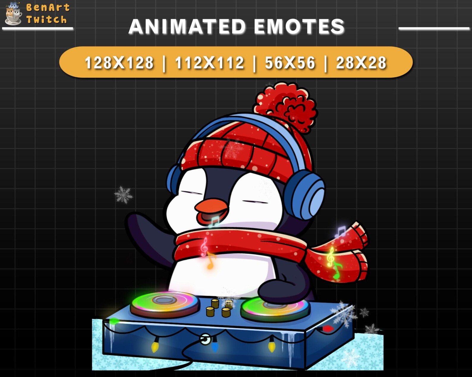 Animated Twitch Emote Penguin DJ, Christmas Cute Emotes for Twitch ...