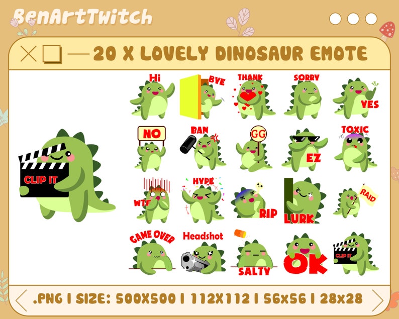 Green Cute Dinosaur Twitch Emotes Pack 20, Cute Animals Twitch Emotes ...