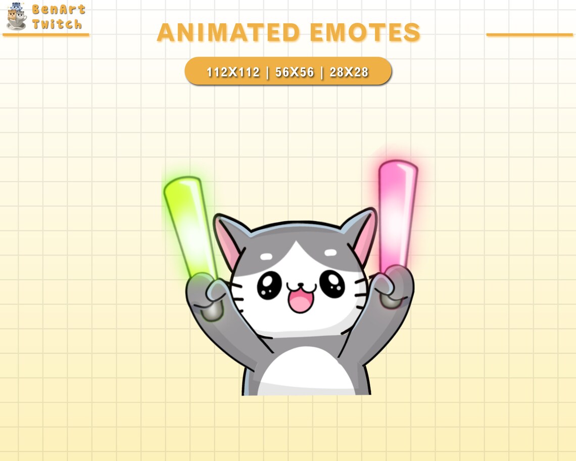 Animated Twitch Emote Grey Cat Cheering, Cute Cat Twitch Emotes, Cute ...