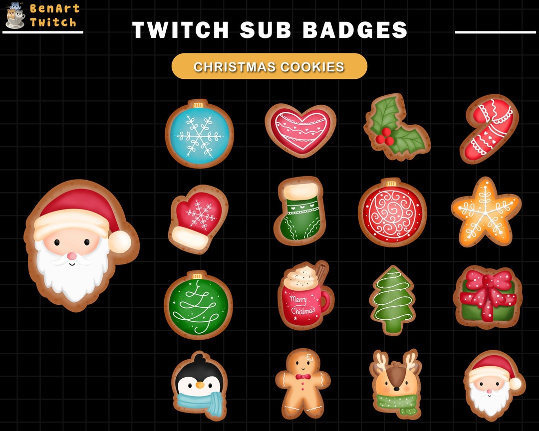 Christmas Cookies Twitch Sub Badges, Xmas Twitch Badges, Complete ...