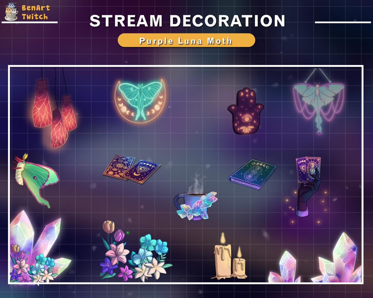 Animated Stream Decoration Game Room Luna Moth, Goth Twitch Decoration ...