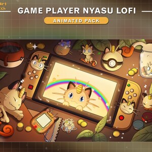 Animated Twitch Overlay Lo-fi Desk Meowth, Cute Cat Stream Package ...