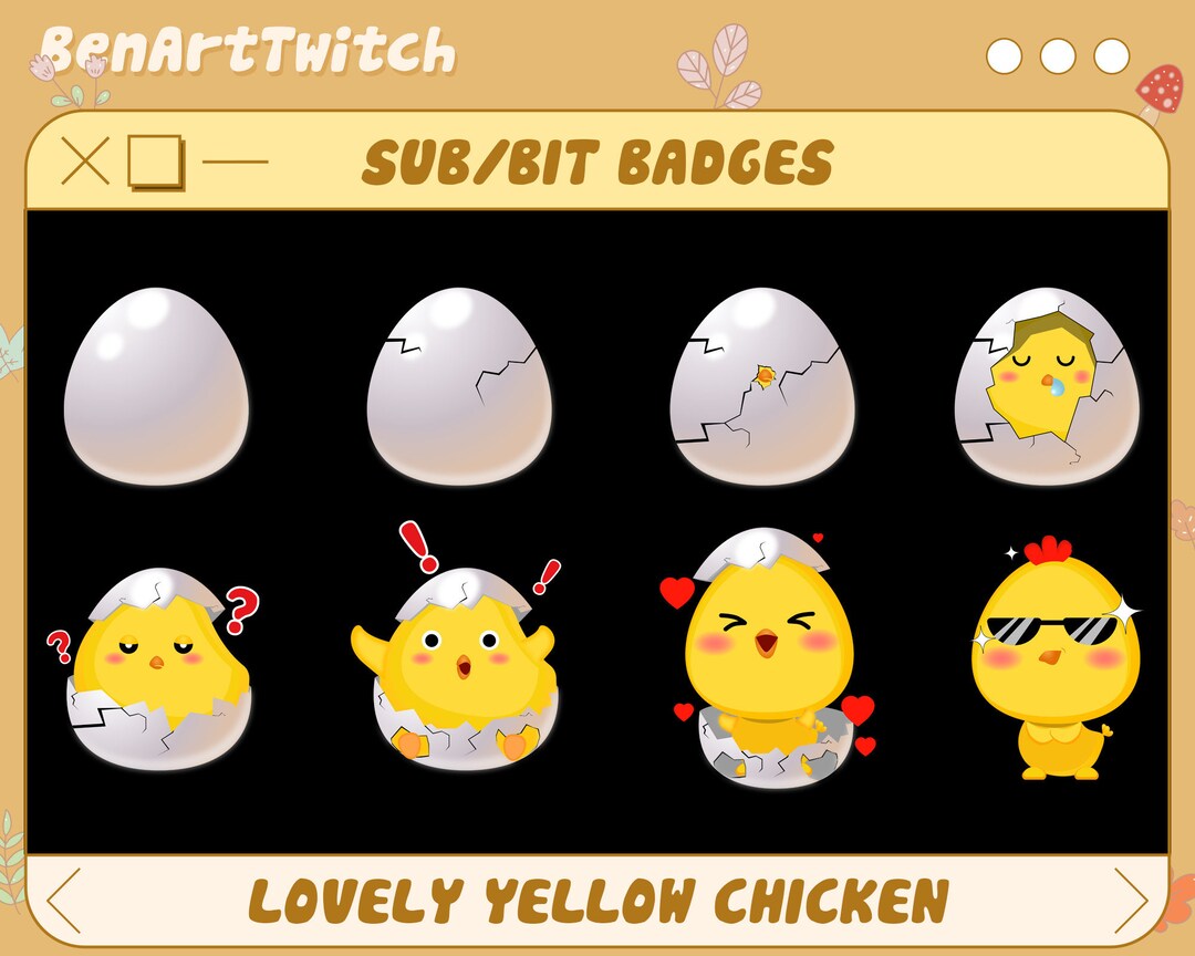 Lovely Yellow Chicken Twitch Sub Badges, Cute Egg Chicken Twitch Emotes ...