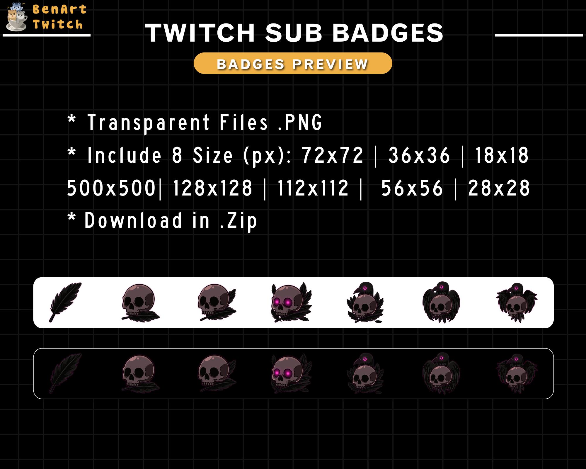 Raven Skull Twitch Sub Badges, Horror Twitch Badges With Crow, Skull ...