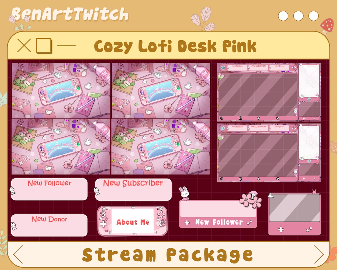 Animated Lofi Desk Stream Package, Pastel Pink Sakura Twitch Overlay ...