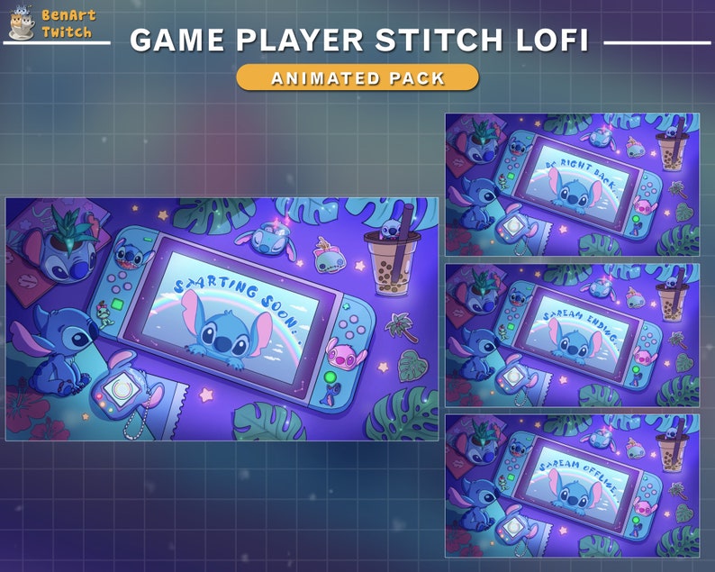 Animiertes Twitch Overlay Paket Lo-fi Desk Stitch, Niedliches Stitch ...