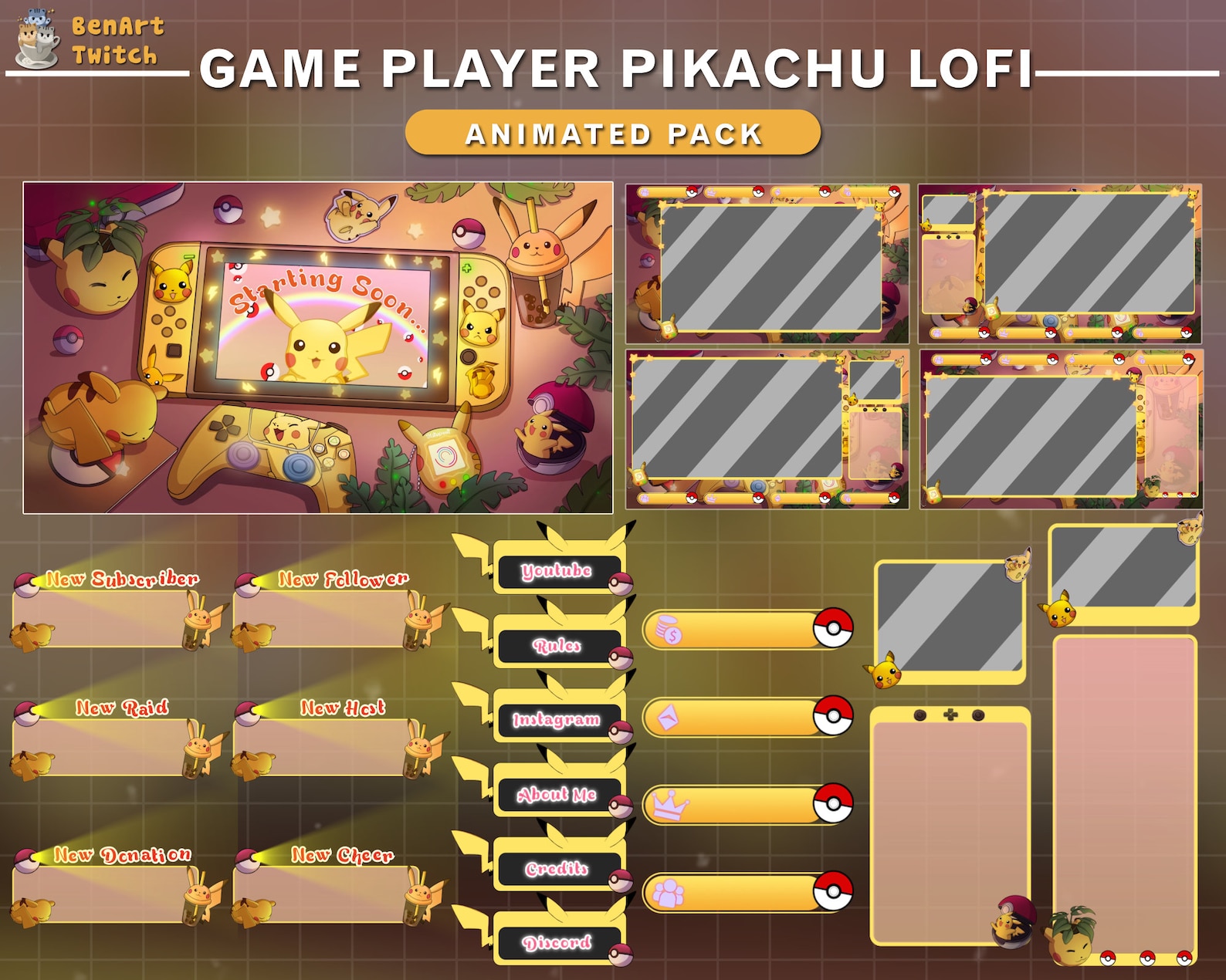 Animated Twitch Overlay Lo-fi Desk Pikachu, Cute Pikachu Stream Package ...