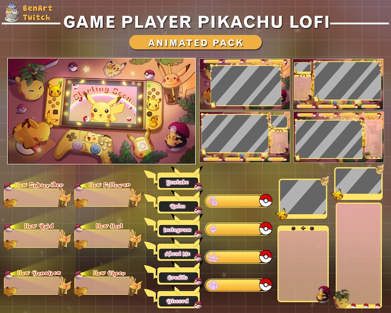 Animated Twitch Overlay Lo-fi Desk Pikachu, Cute Pikachu Stream Package ...