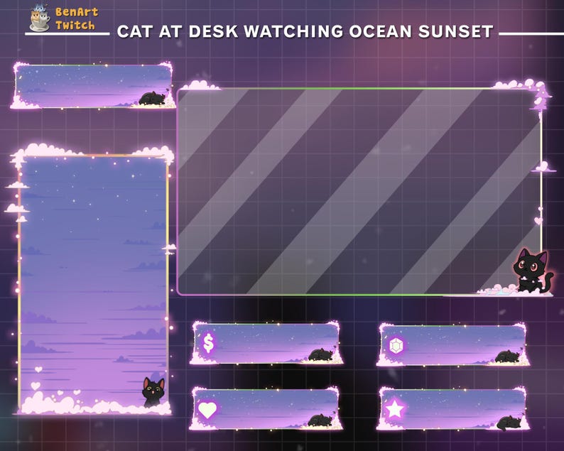 Animated Stream Package Cat at Desk Watching Ocean Night Theme ...