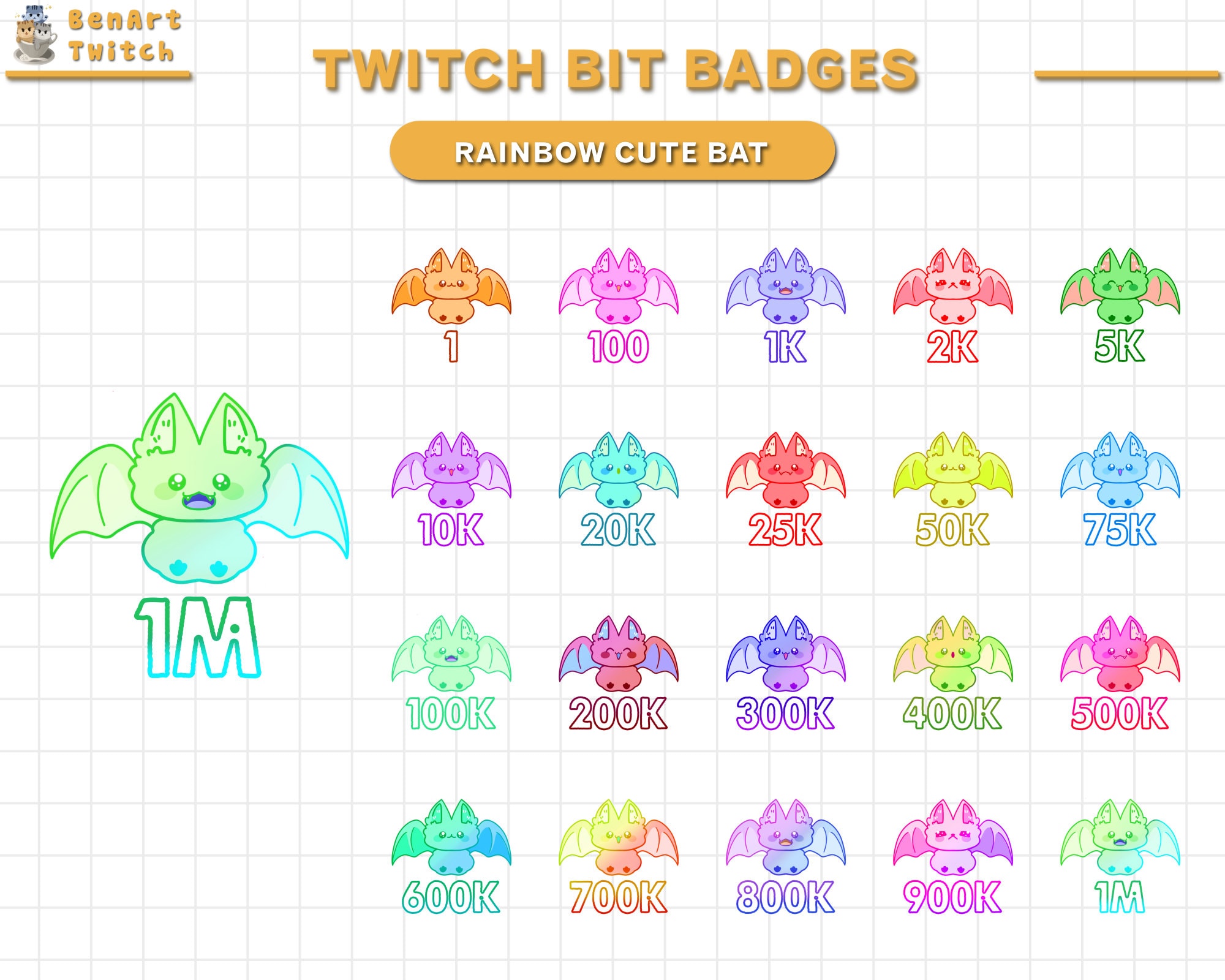20x Cute Bats Twitch Sub Bit Badges, Complete Twitch Bit Badges Set ...