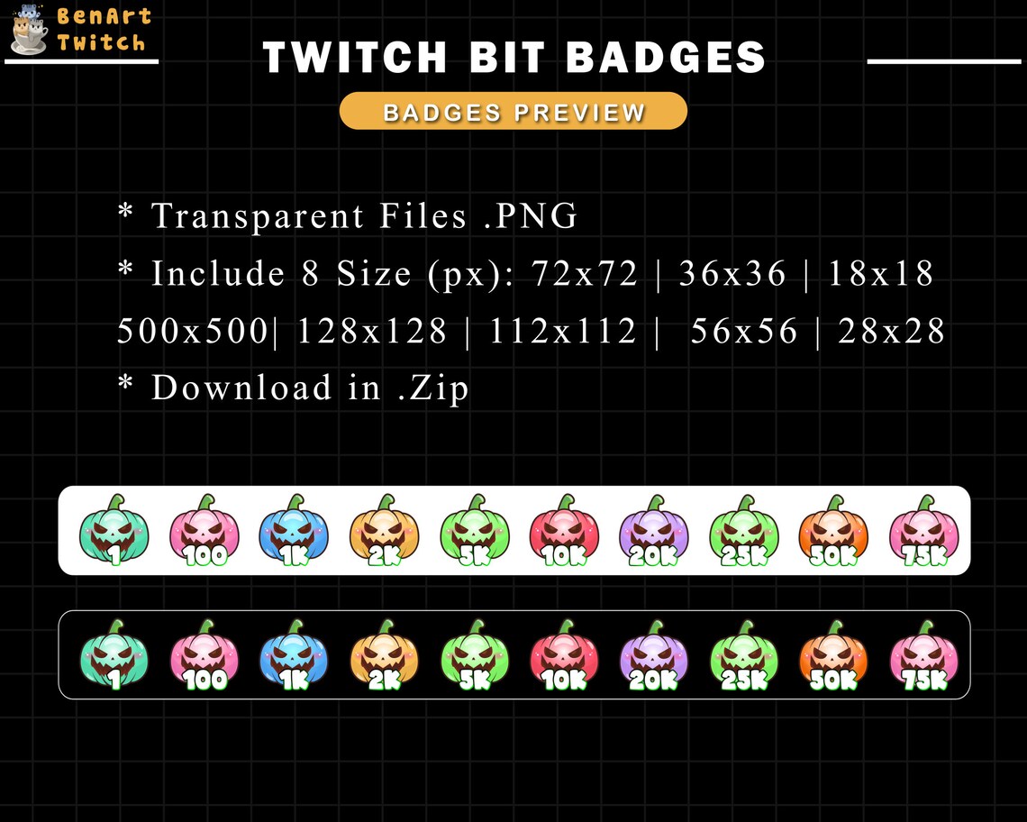 30x Halloween Pumpkin Twitch Sub Bit Badges, Complete Twitch Bit Badges ...
