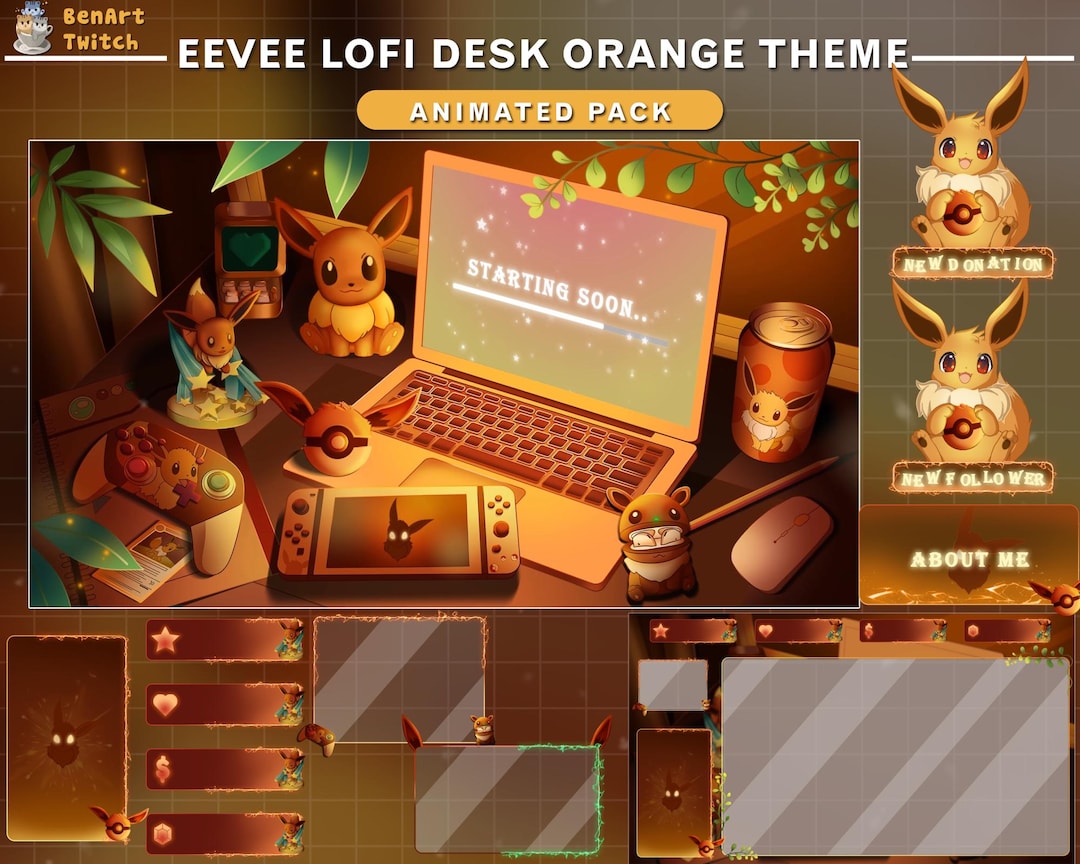 Chibi Eevee Twitch Overlay – Animated Stream Package With Lofi Desk ...