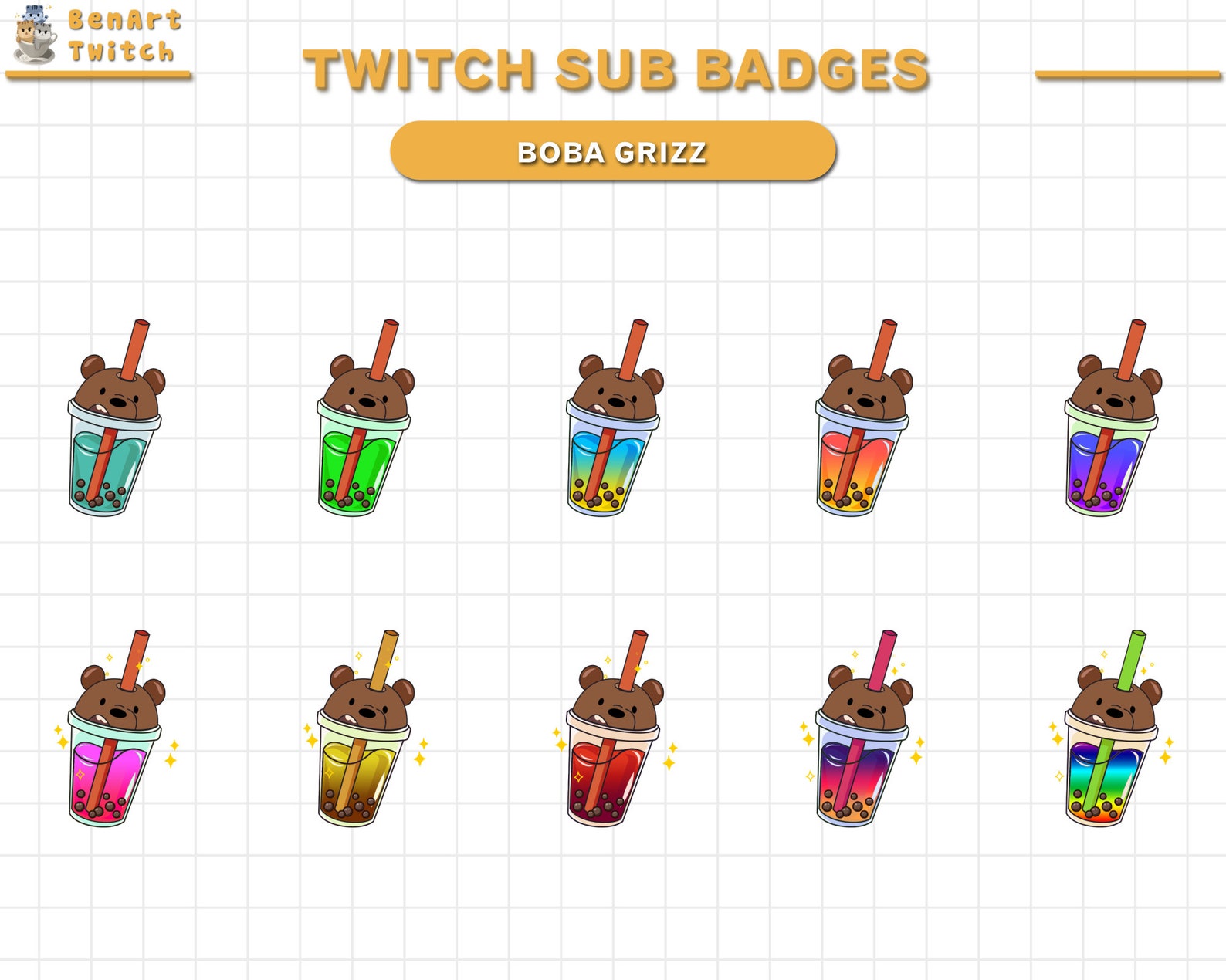 Boba Bear Twitch Sub Badges Bear Sub Badges Ready to Use for - Etsy