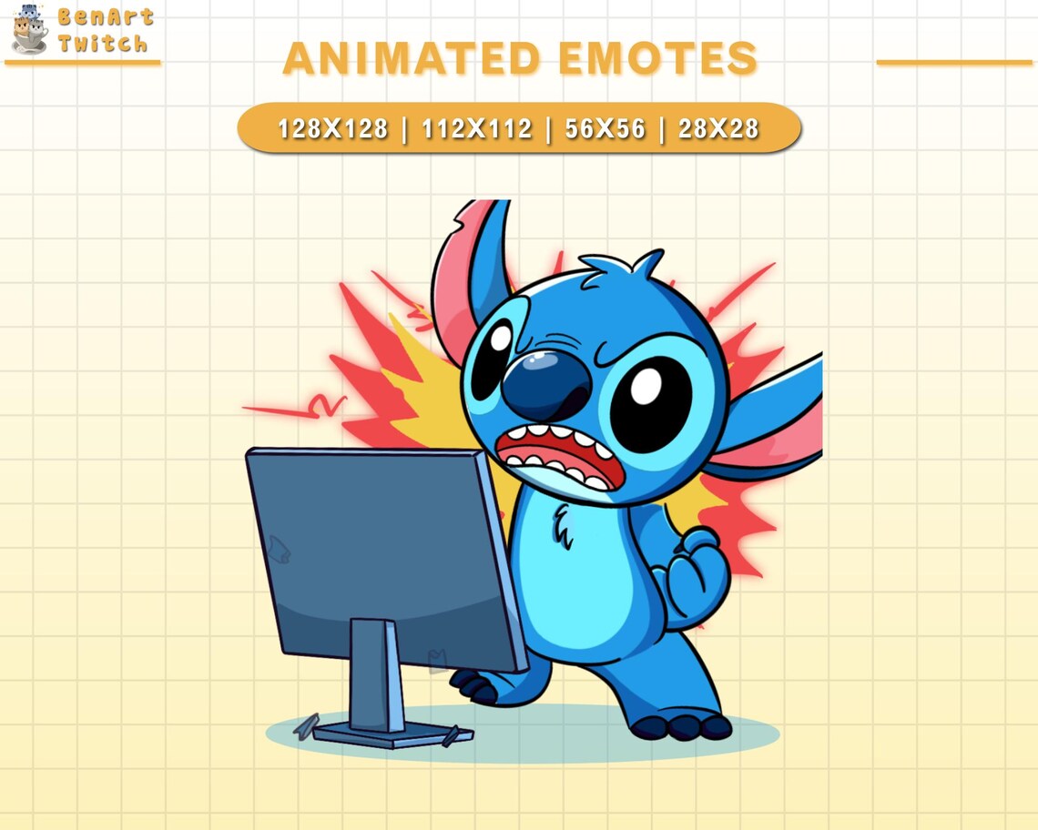 Animated Twitch Emote Stitch Smash Computer, Stitch Twitch Emotes, Cute ...