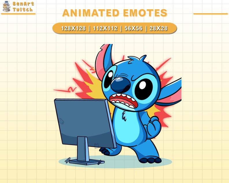 Animated Twitch Emote Stitch Smash Computer, Stitch Twitch Emotes, Cute ...