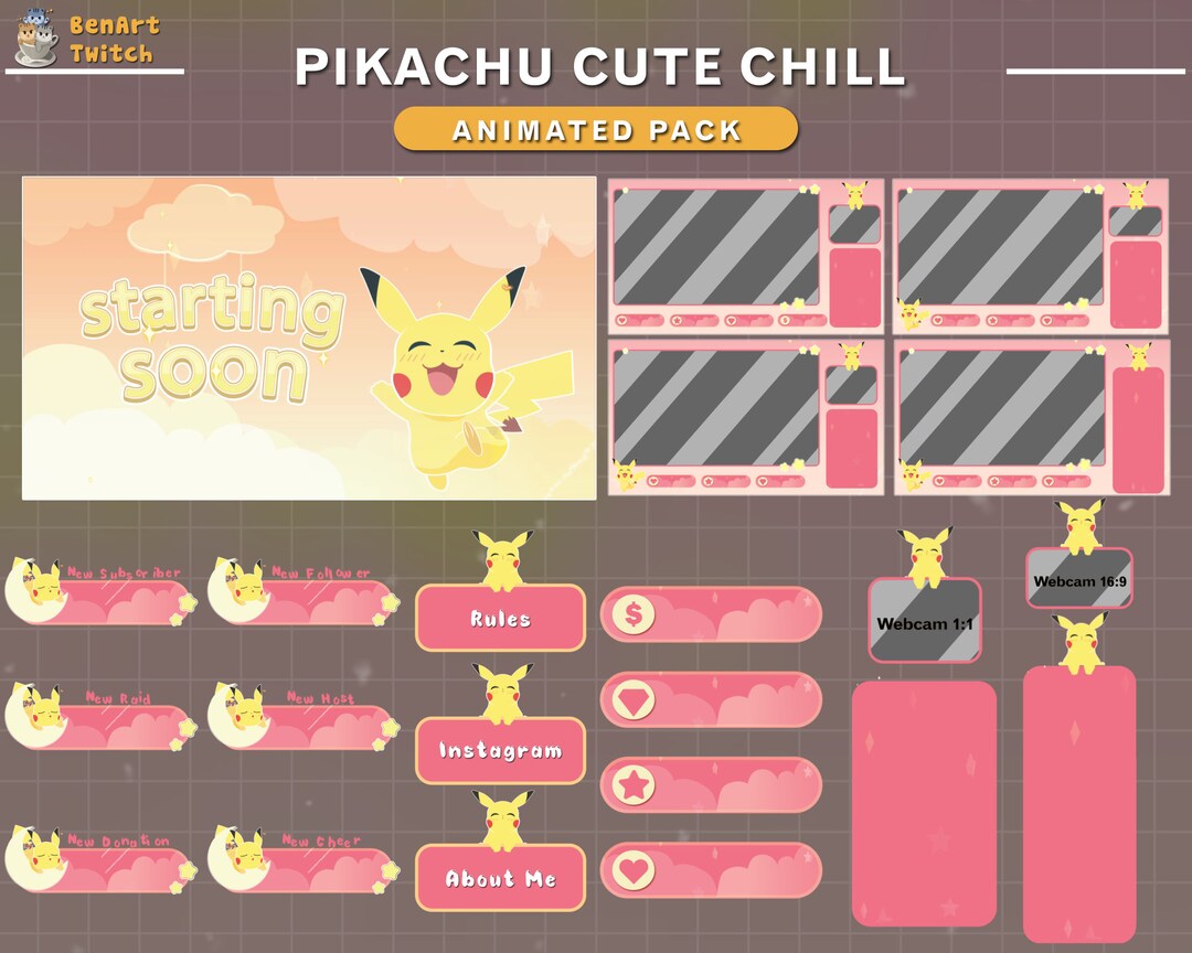 Animated Pikachu Twitch Overlay, Cute Pokemon Stream Overlay, Kawaii ...