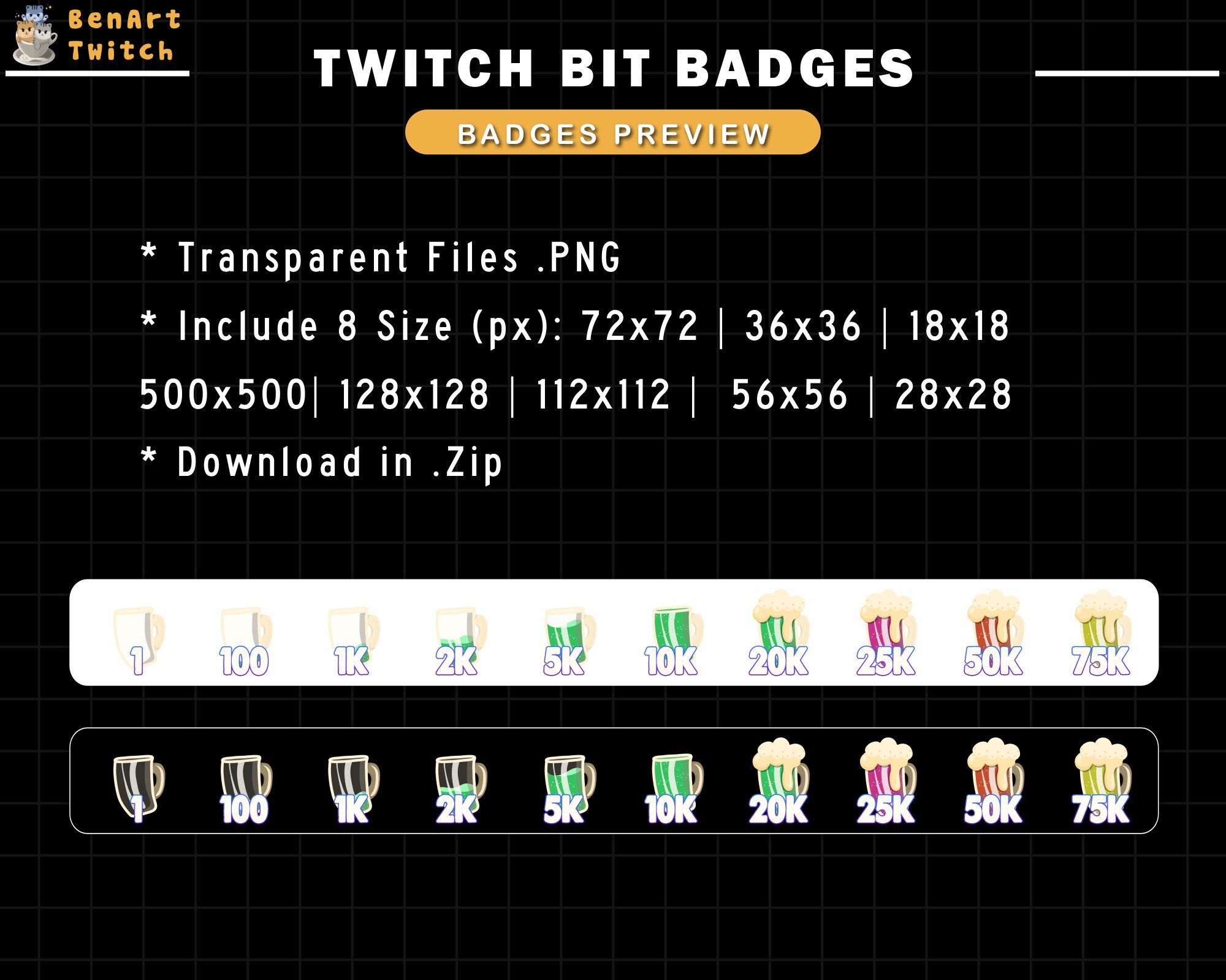 Full Set 30 Beer Cups Twitch Sub Bit Badges, Kawaii Twitch Sub Badges ...