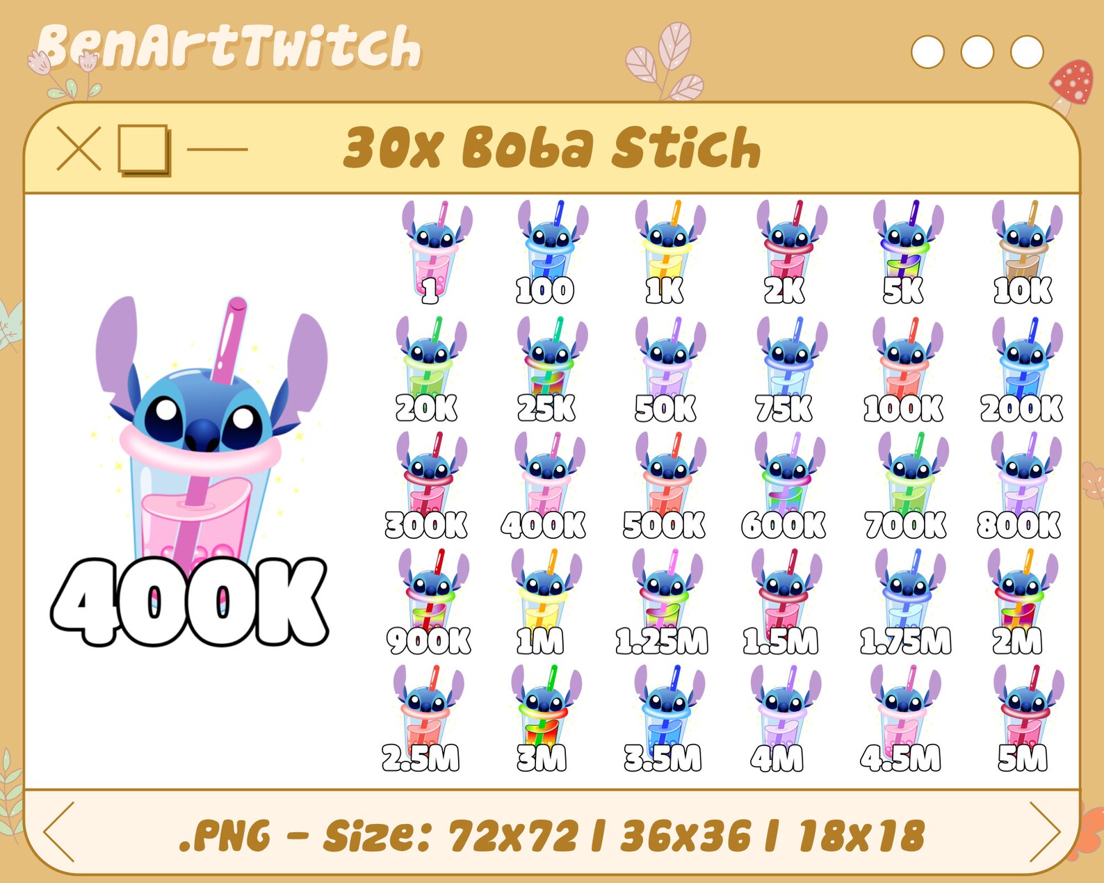 30x Boba Stitch Twitch Sub Bit Badges, Stitch Sub Badges, Complete ...