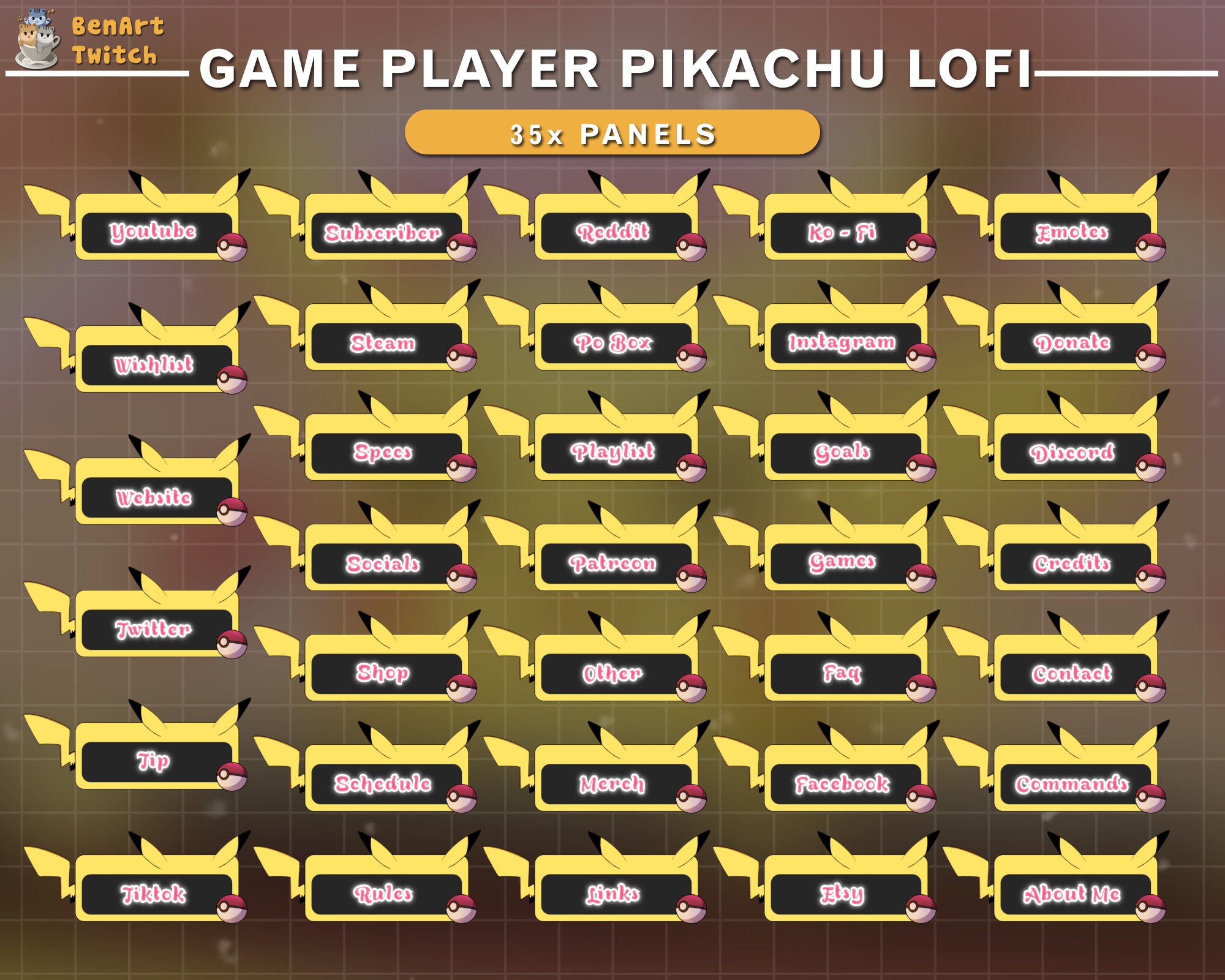 Pikachu Twitch Panels Pack, Cute Pikachu Panels for Twitch Profile ...